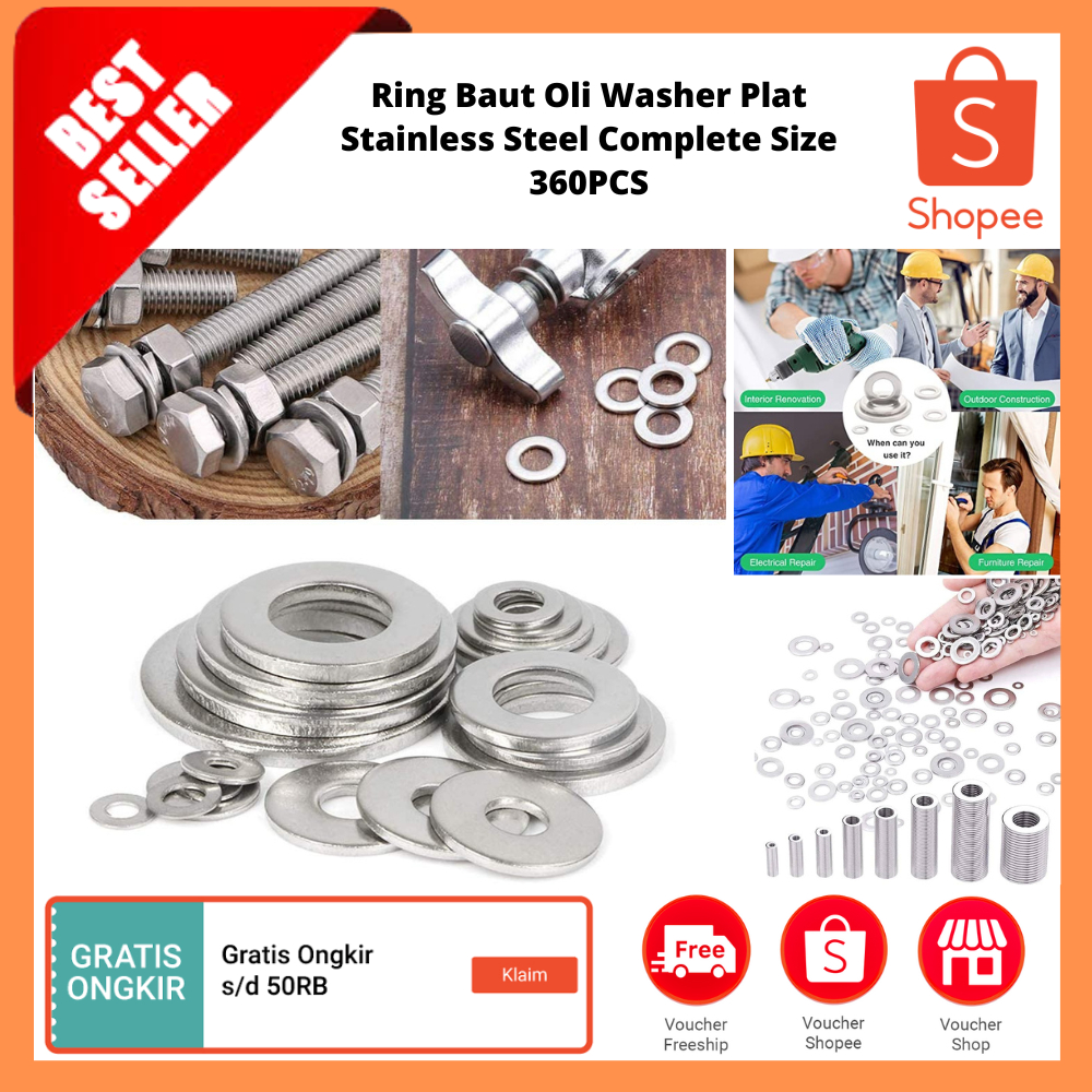 Jual Ring Baut Oli Washer Plat Stainless Steel Complete Size 360PCS ...