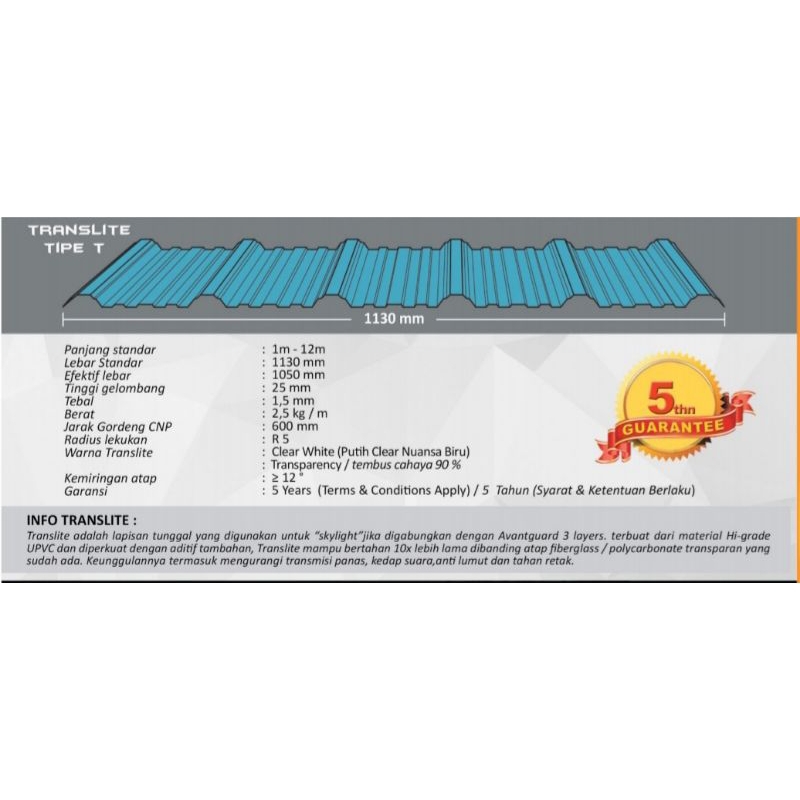 Jual Atap UPVC 1 Layer AVANTGUARD (Translite Clear) panjang 1 Meter ...