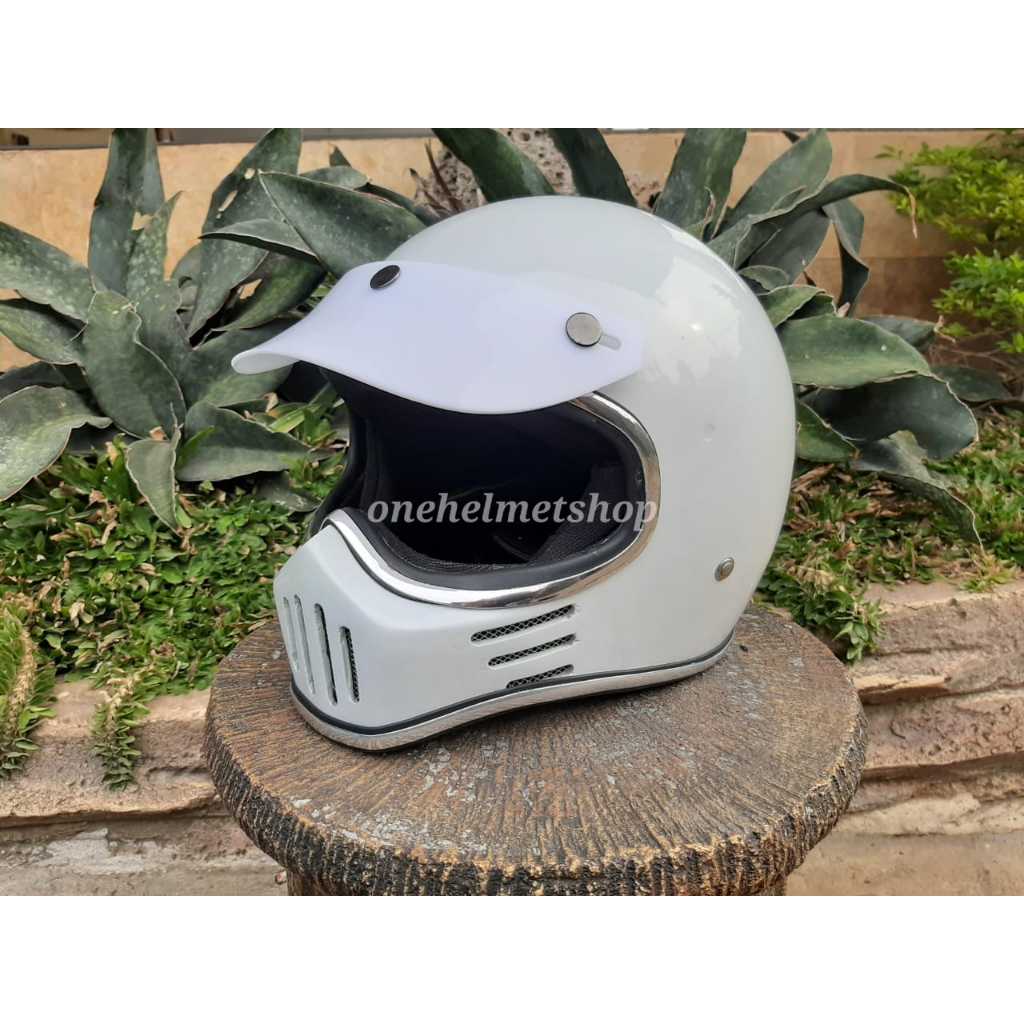 Jual Helm custom Simpson M39 list crome putih glossy custom bobber ...