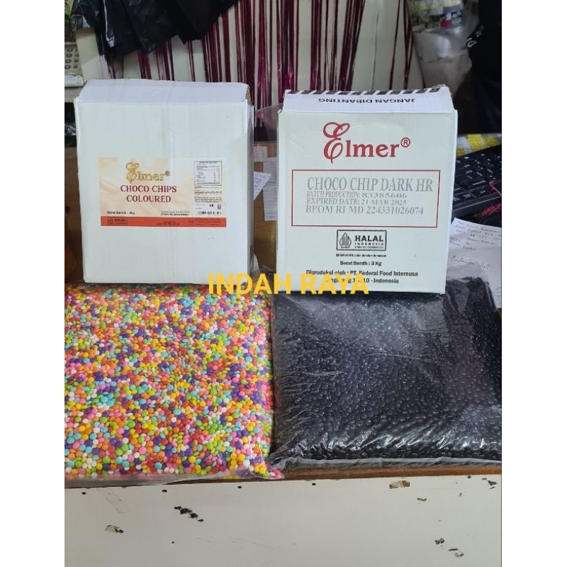 Jual ELMER CHOCO CHIPS varian COLOURS & COKELAT 3kg /ktk | Shopee Indonesia