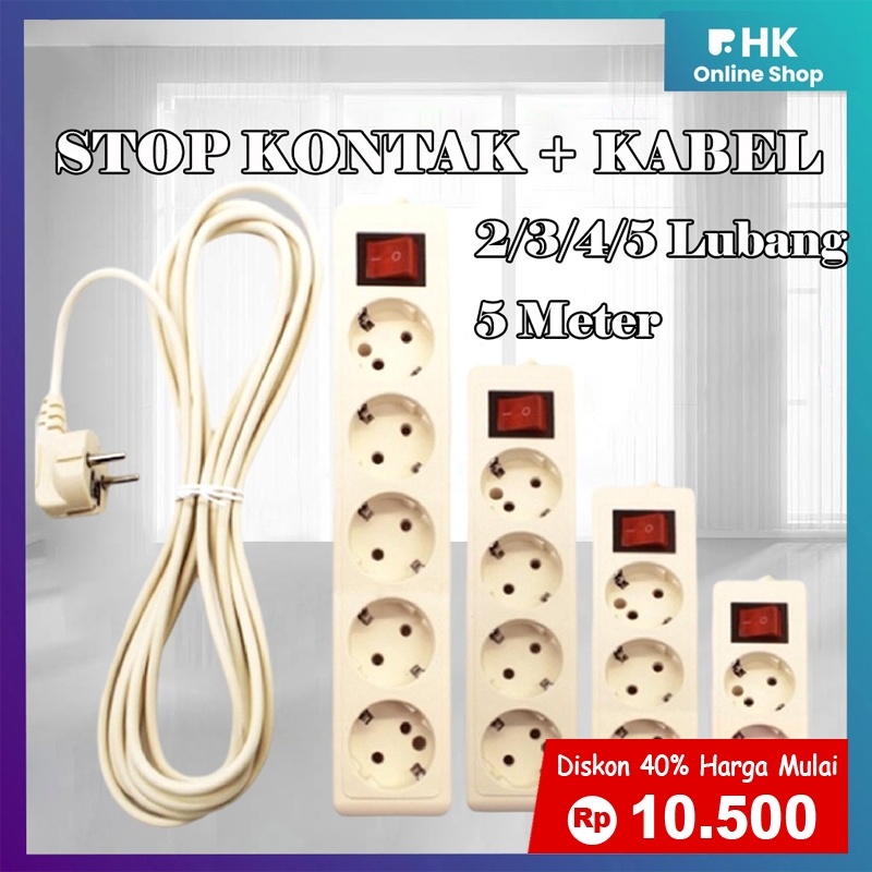 Jual HK-Stop Kontak Kabel 2/3/4/5 Lubang 5 Meter Stop Kontak Listrik | Shopee Indonesia