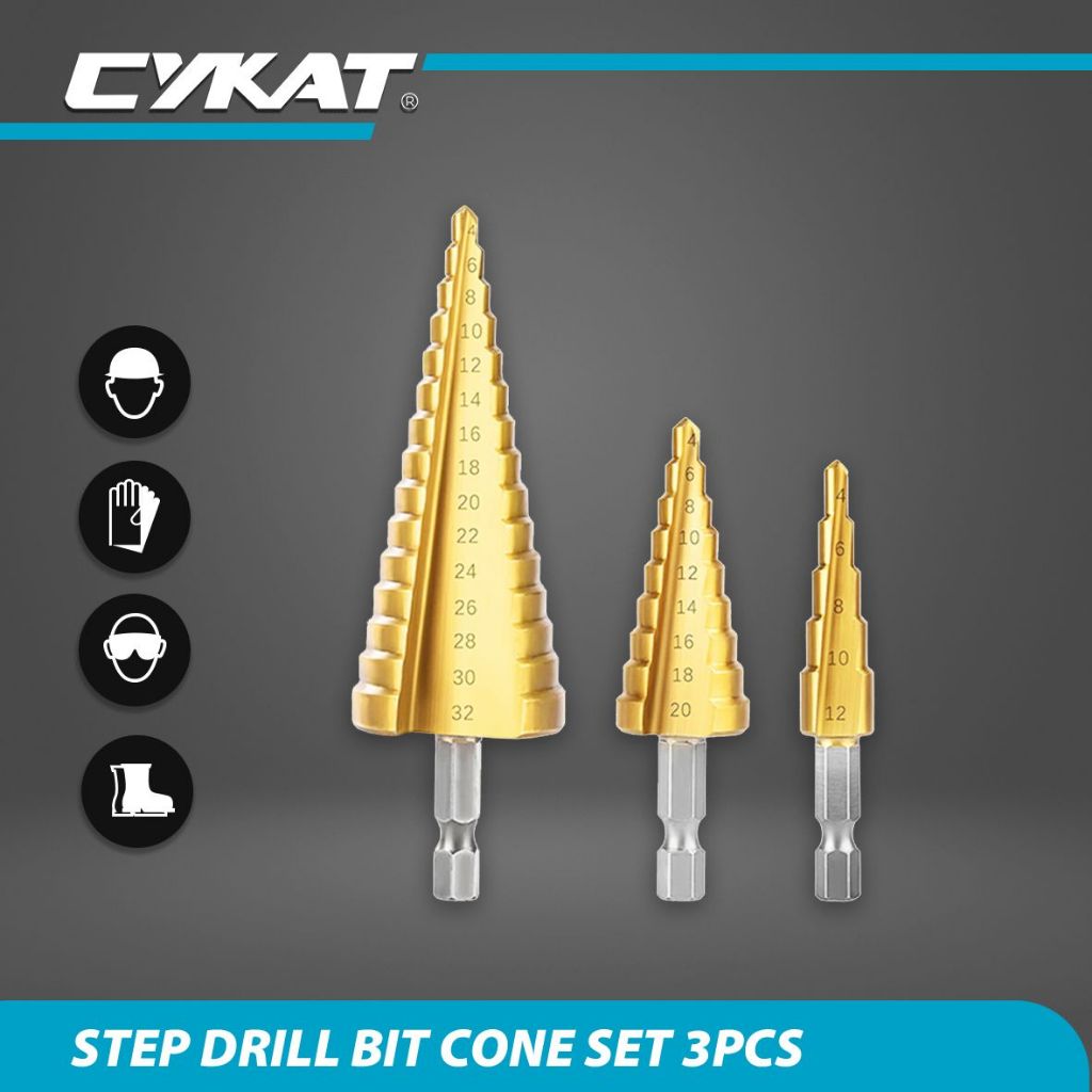 Jual CYKAT Mata bor pagoda set 3pcs step drill bit cone kerucut set 4 ...