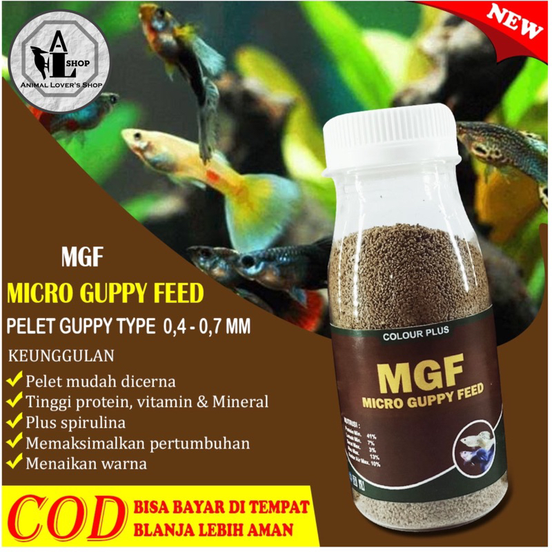 Jual MGF pelet pakan ikan hias Guppy Afr,Blue topaz,Yellow leace Micro ...