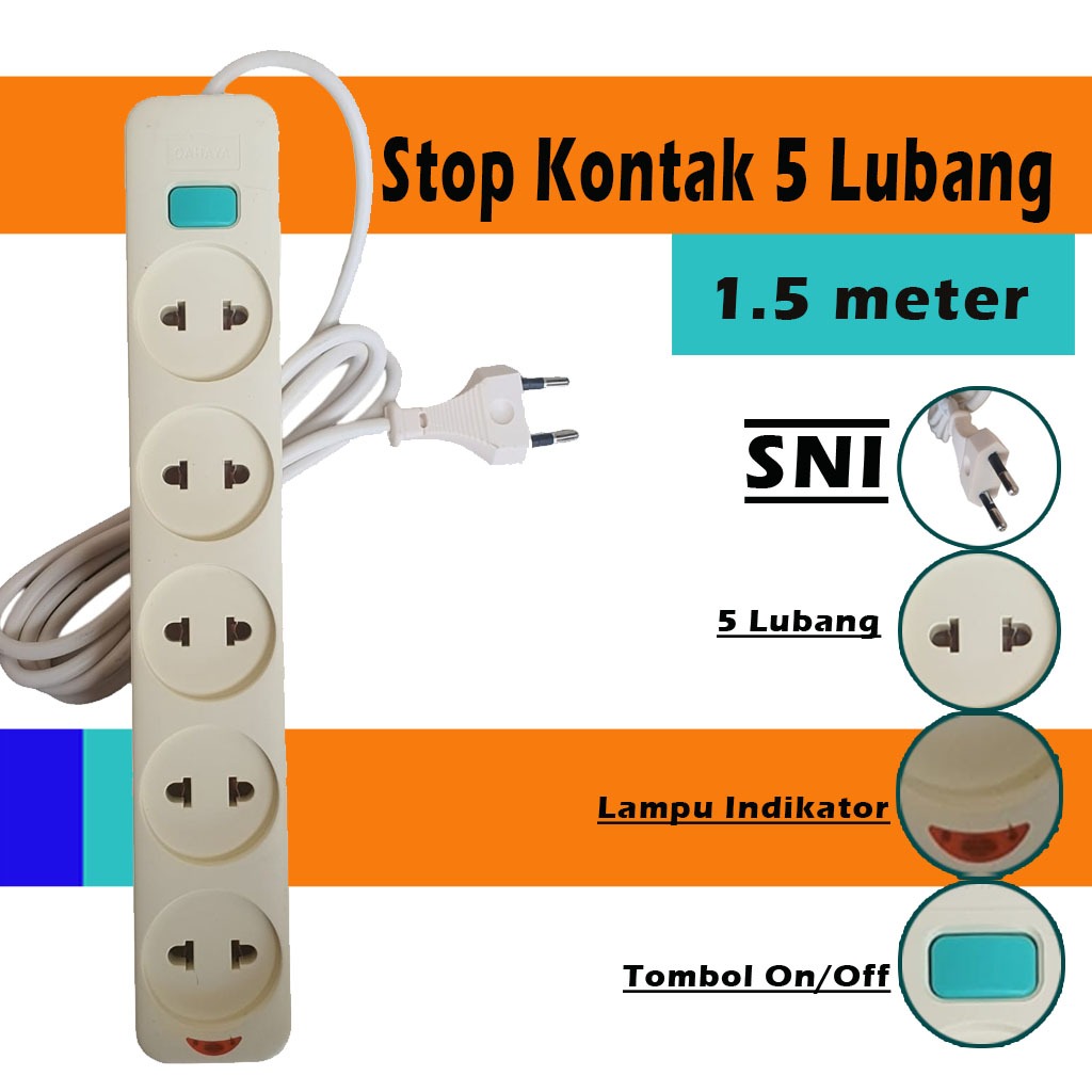 Jual Colokan listrik 5 lubang 1.5 meter SNI STOPKONTAK – 1.5M ...