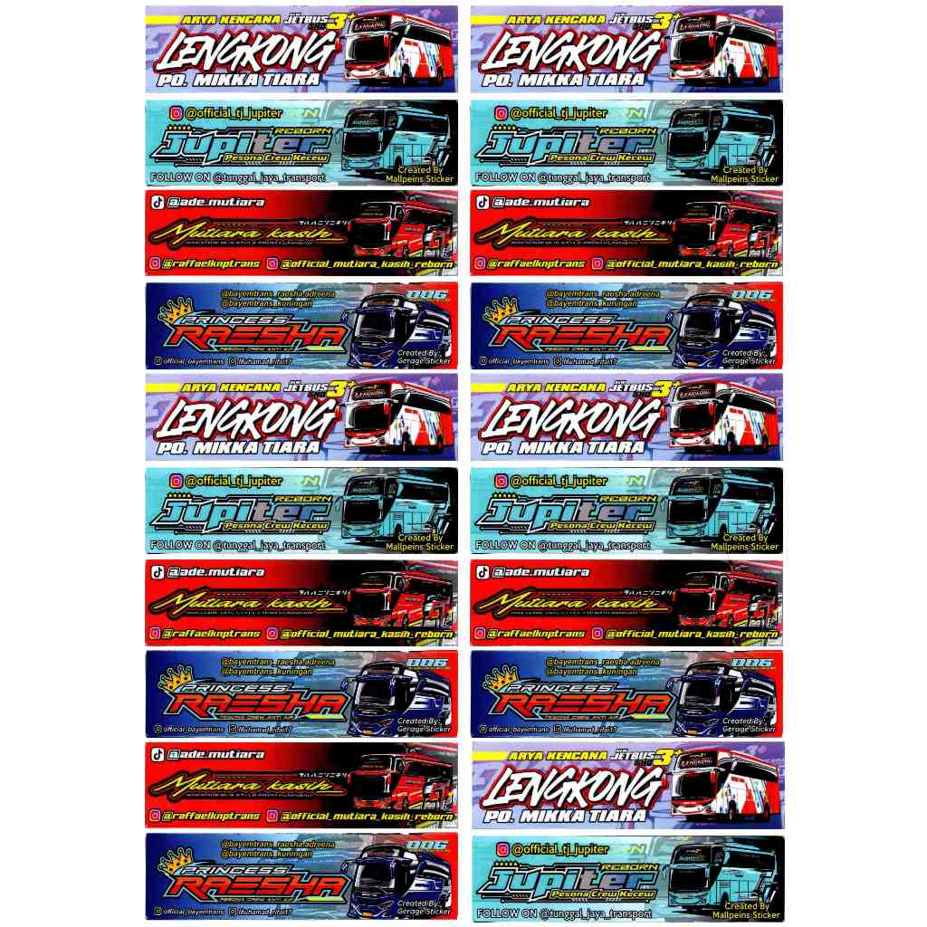 Jual Stiker Nama Bus Basuri Telolet Viral Lembaran Ukuran A4 Lanskap ...