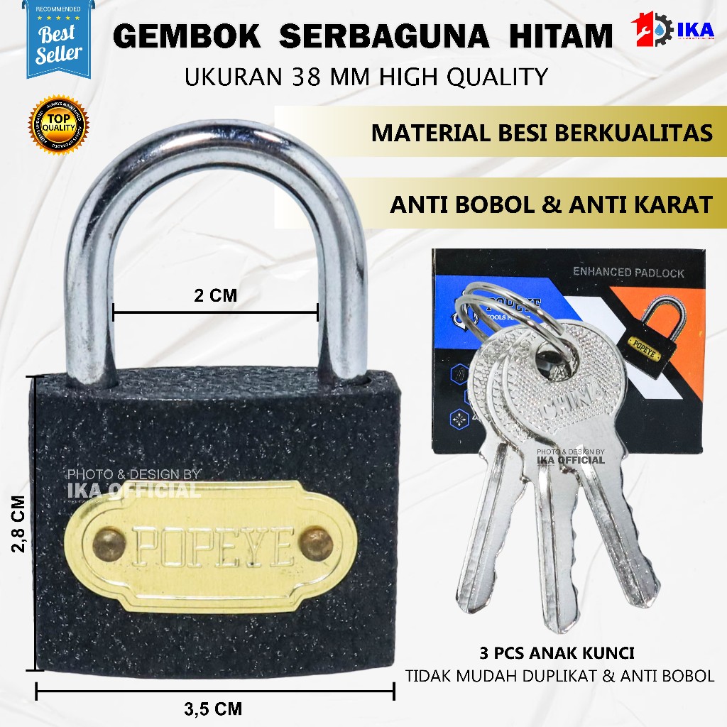 Jual GEMBOK HITAM GLOBE POPEYE SUPER KUAT 20 25 30 40 mm / Gembok Pagar ...