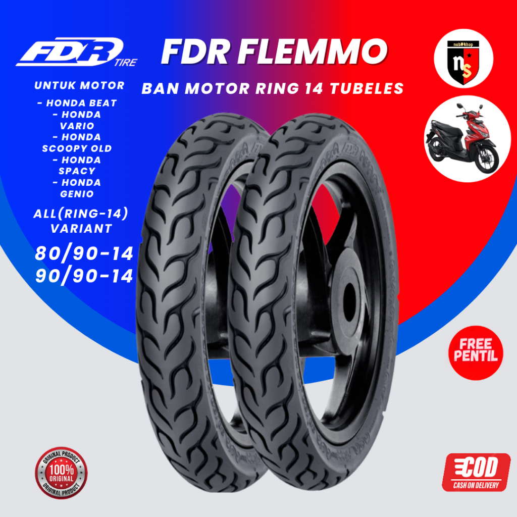 Jual BAN TUBLES FDR FLEMMO ( 80/90-14 ), ( 90/90-14 ) TUBELESS RING 14 ...