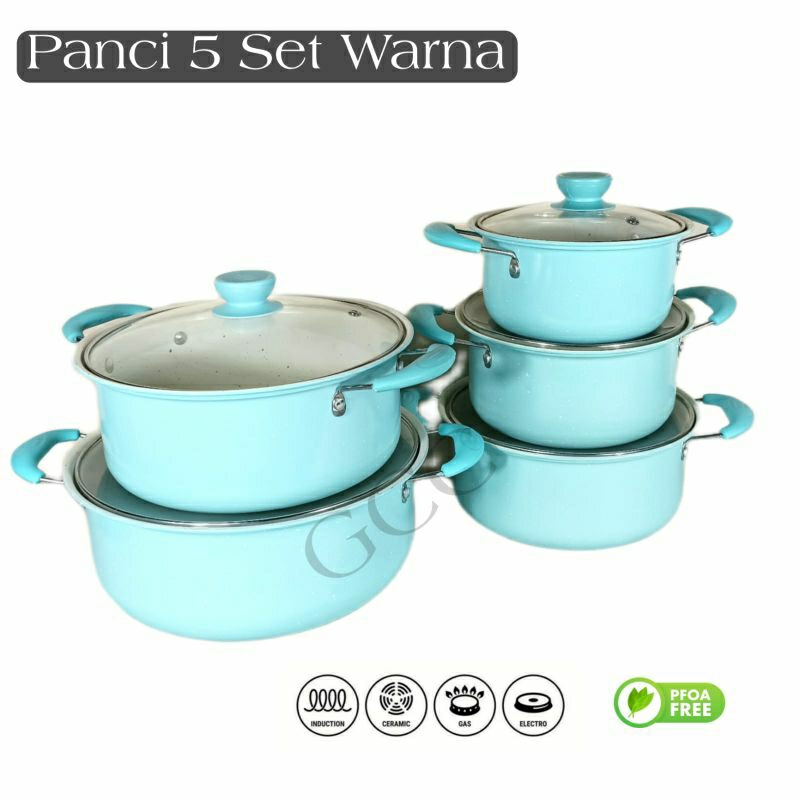 Jual Panci Warna Set 5 Panci Warna Dan 5 Tutup Kaca Bisa induksi 16cm ...