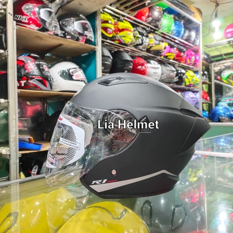 Jual Helm half face NHK R1 Max Double Visor solid Matt Black / NHK R1 ...