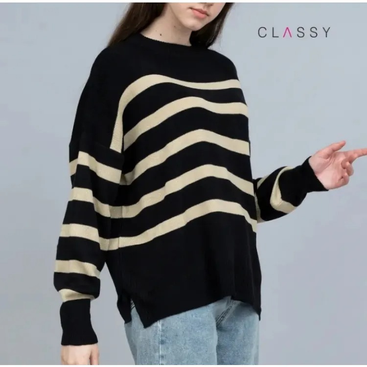 Jual MAUDY SWEATER RAJUT GARIS GARIS ATASAN WANITA KOREAN STYLE / MAUDY ...