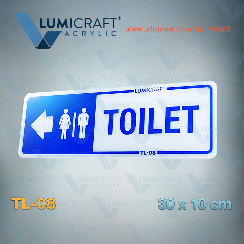 Jual Sign Acrylic TOILET Dengan Tanda Panah Arah Ke KIRI ukuran 30 x 10 ...