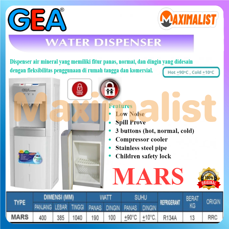 Jual GEA Mars dispenser galon atas dengan kompresor panas dingin normal ...