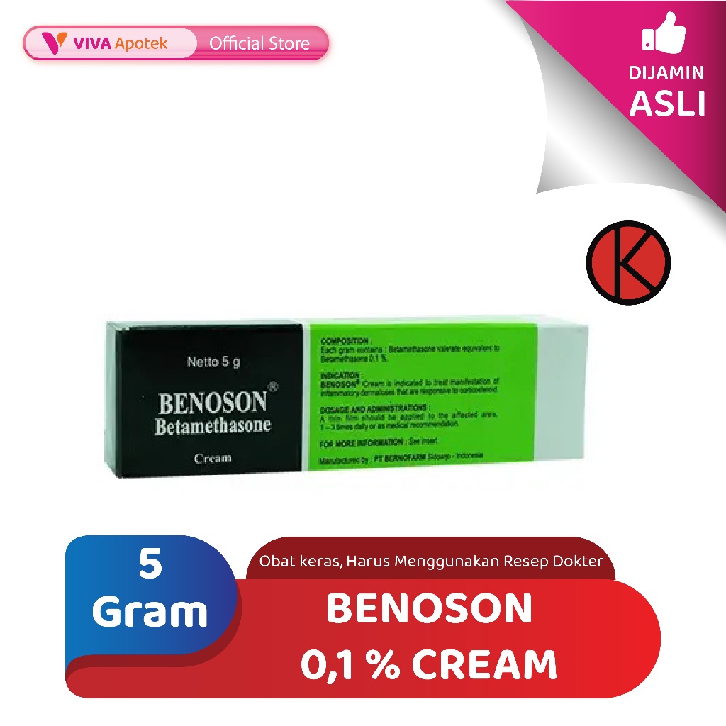 Jual Benoson 0,1 % Cream / Dermatitis / Eksim / Radang Kulit (5 Gram ...