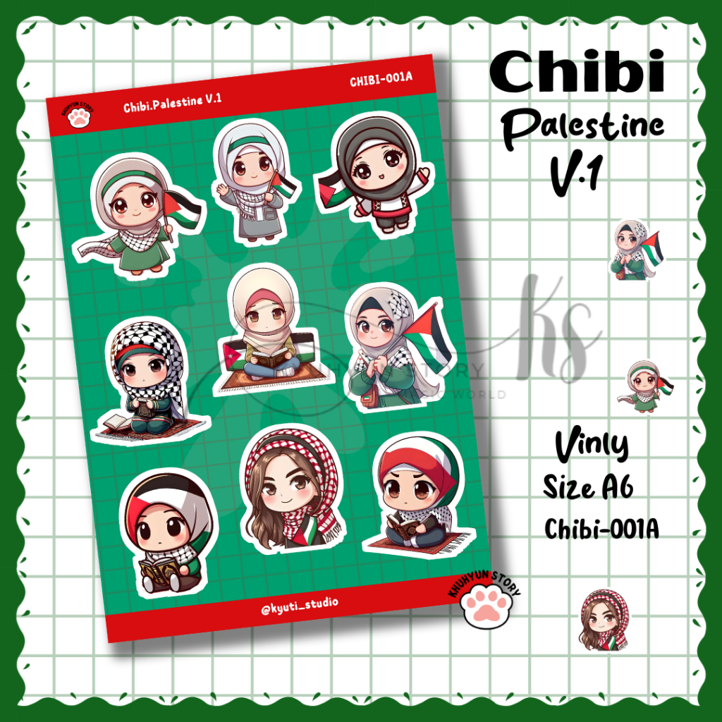 Jual Stiker Aesthetic Kartun Chibi Palestine Sticker Cartoon Lucu Deco ...
