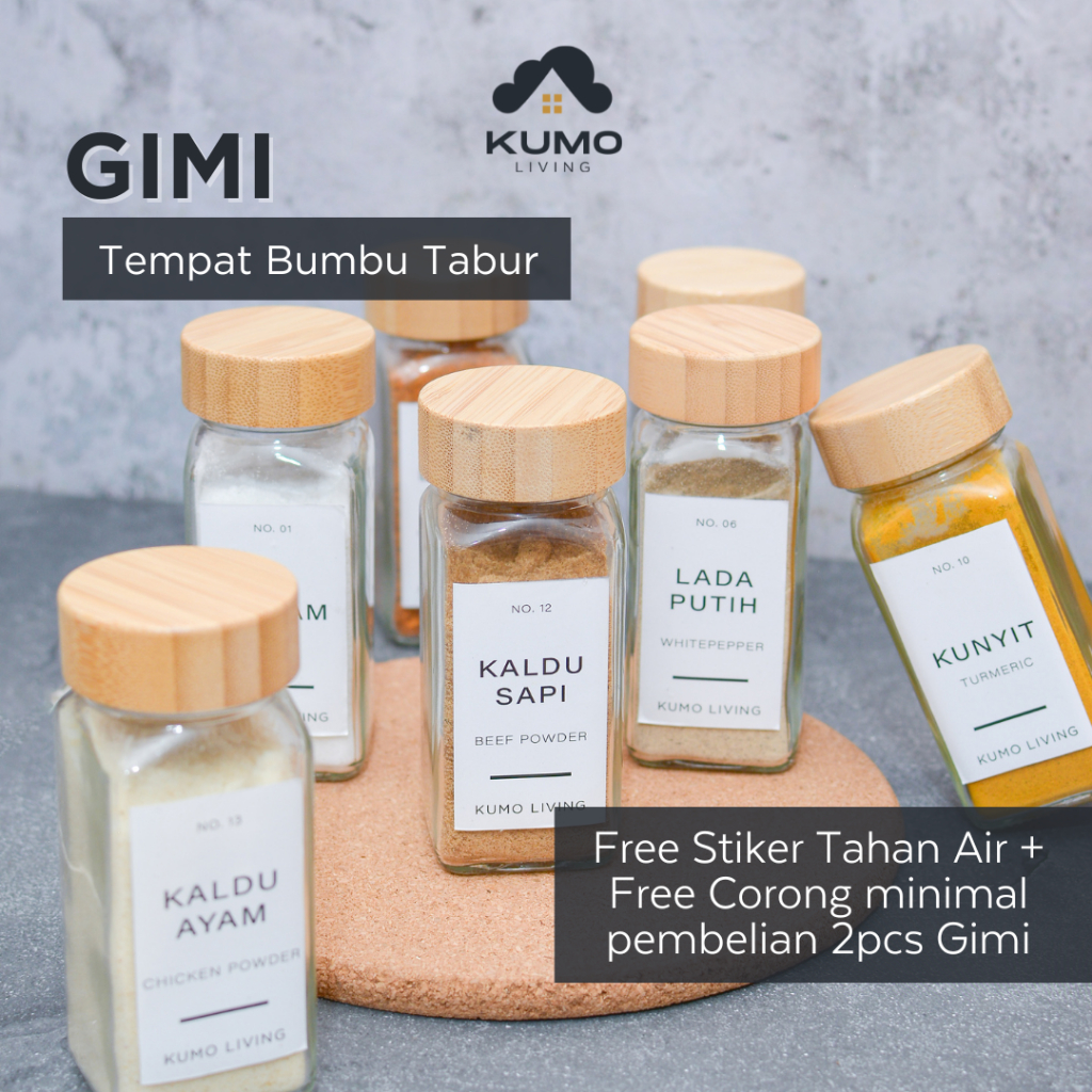Jual Kumo Living Gimi Tempat Botol Wadah Bumbu Tabur Dapur Kaca Bambu ...