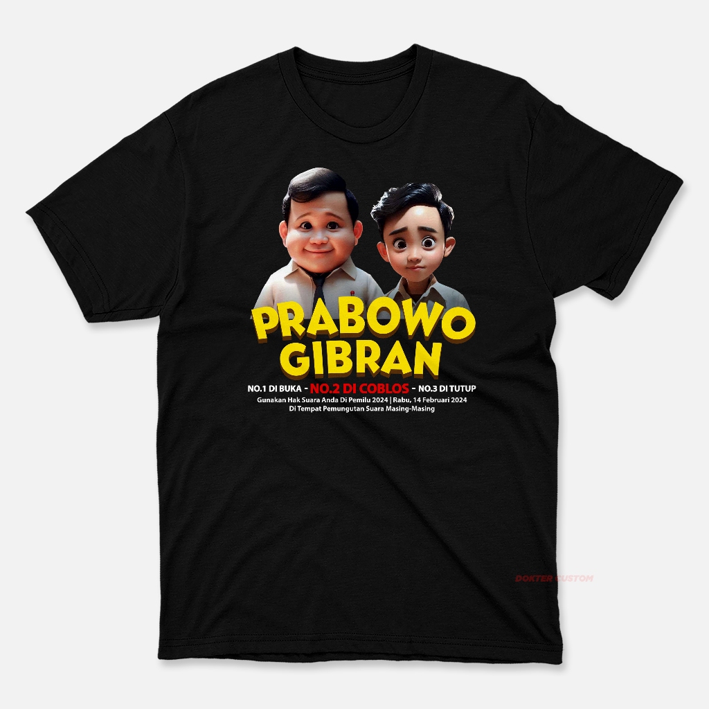 Jual Baju Kaos Capres dan Cawapres Prabowo Subianto dan Gibran Kartun ...
