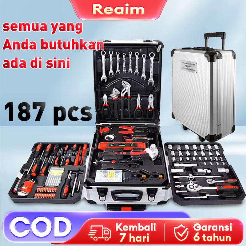 Jual reaim COD Tool Kit Set 187 PCS Kunci Socket Lengkap Perkakas Bengkel Dan Rumah Koper ...