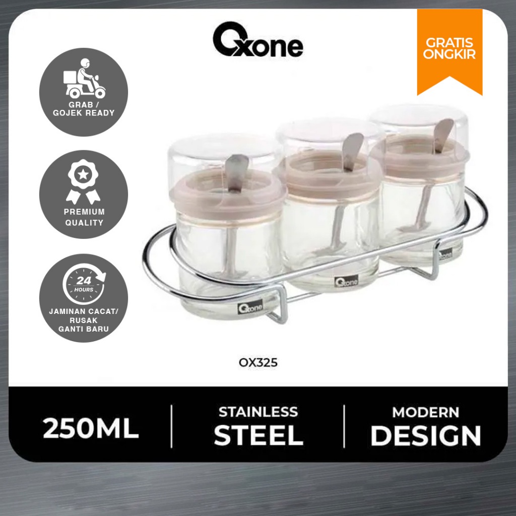 Jual Oxone OX325 Toples Bumbu Makanan Condiment Jar Stainless 250 ml ...