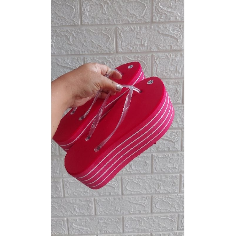 Jual SANDAL FLAT STRIP MERAH HEEL 5CM , 7CM | Shopee Indonesia