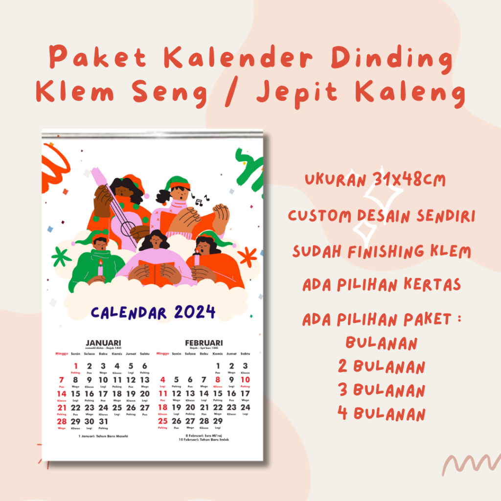 Jual (KLEM) PAKET KALENDER DINDING KLEM JEPIT KALENG 2024 CUSTOM A3 ...