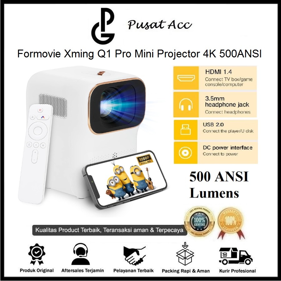 Jual Formovie Xming Q1 Pro Mini Projector 4K 500ANSI Lumens 1080P ...