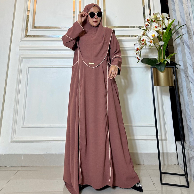 Jual Maryam Set Khimar Bergo Bahan Crinkle Airflow Dress Gamis Abaya Wanita Busui Simple ...