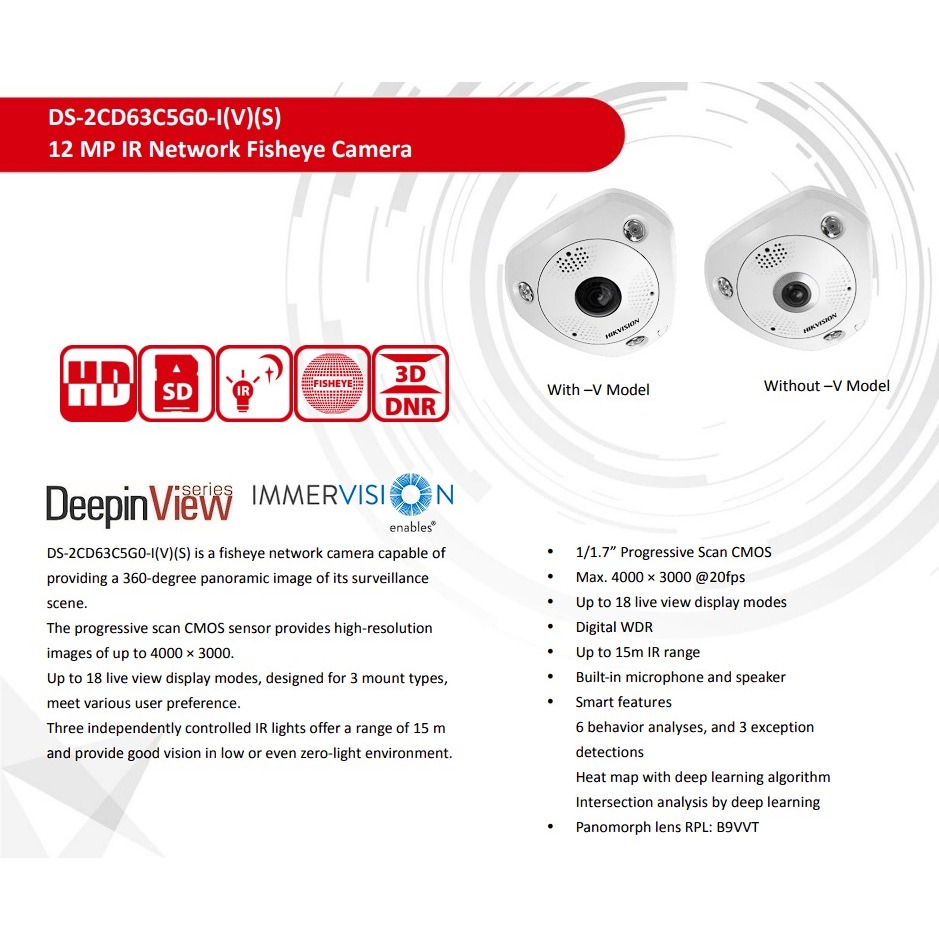 Jual DS 2CD63C5G0 IVS (1.29mm) FISHEYE 12 MP People Counting, Heat MAP ...
