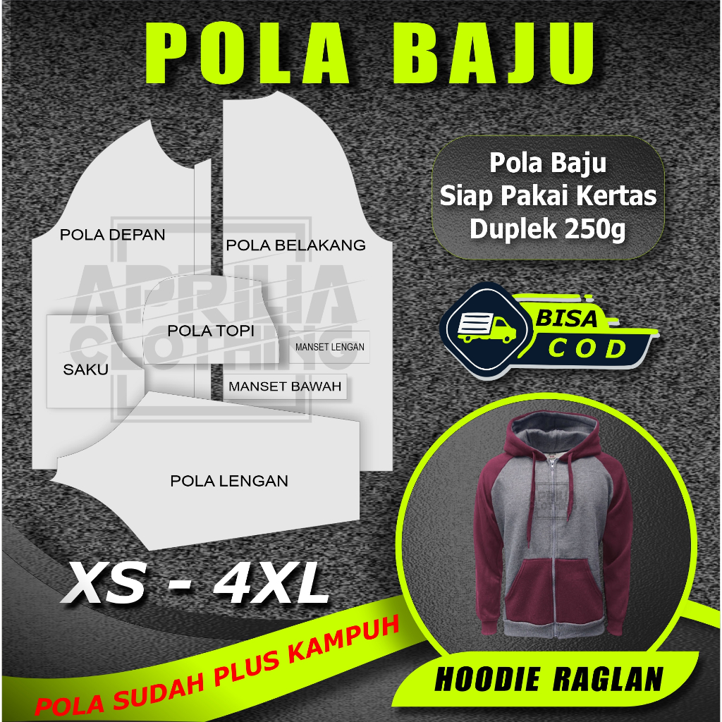 Jual POLA HOODIE RAGLAN ZIPPER SIAP PAKAI /POLA INSTAN DAN PLUS KAMPUH ...