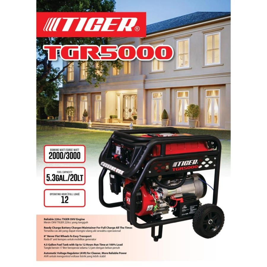 Jual Mesin Genset/Gasoline Generator Merk Tiger TGR5000 (Output 3000W ...