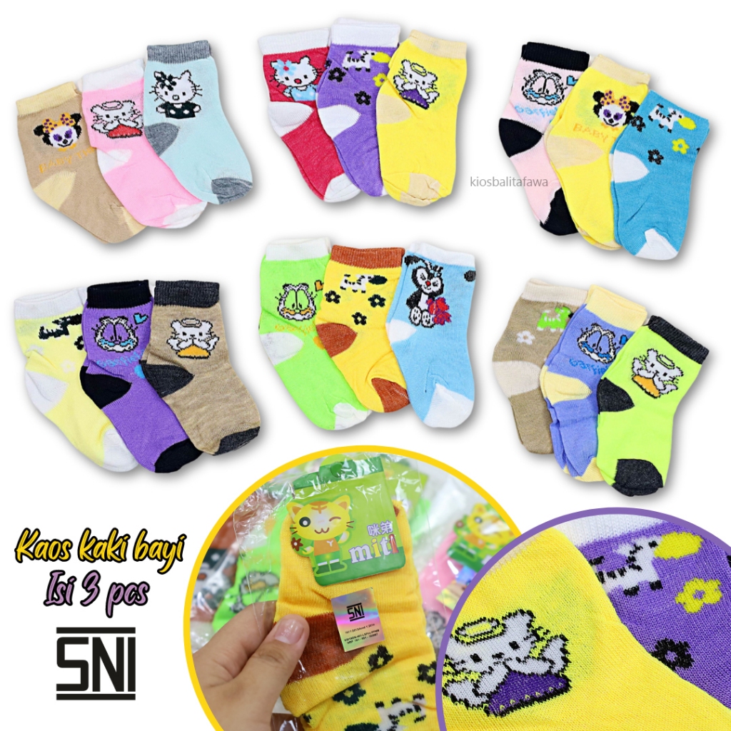 Jual (ISI 3 PASANG) Kaos Kaki Bayi Polos Warna 0-12 Bulan / SNI Socks ...
