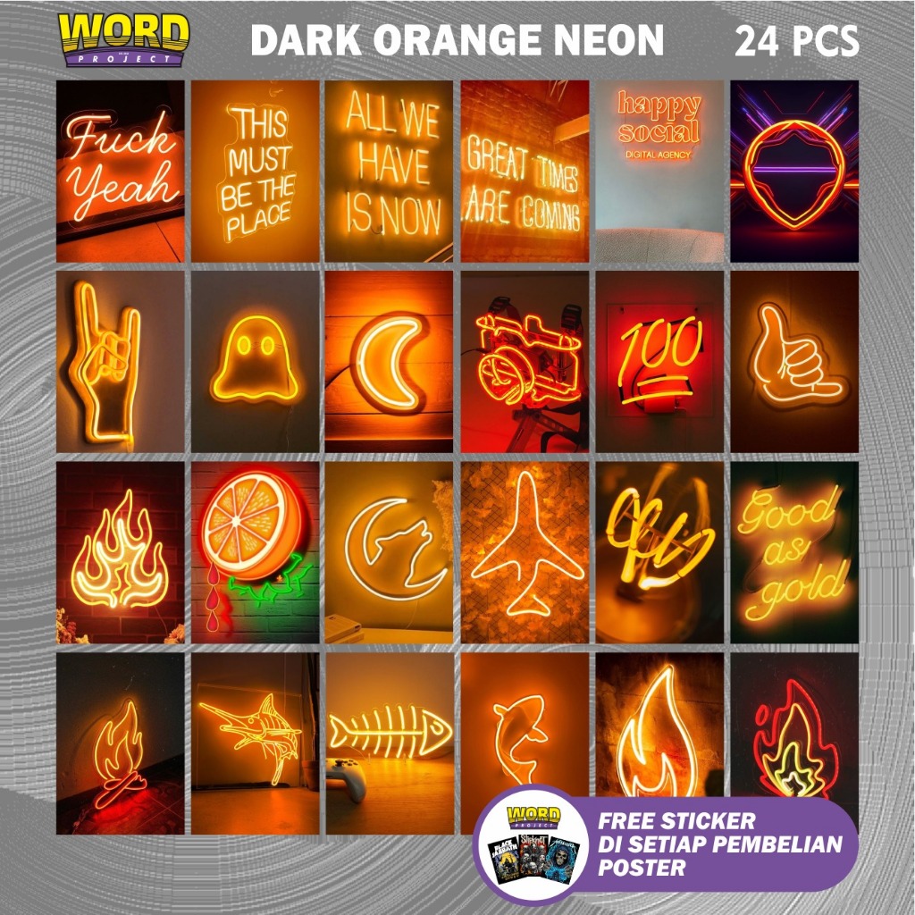 Jual [24 PCS] NEON SERIES - POSTER DINDING AESTHETIC TEMA NEON ORANGE ...