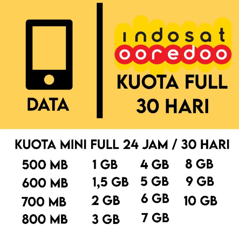 Jual PAKET DATA KUOTA INDOSAT FULL NASIONAL 24 JAM 30 HARI IM3/MENTARI ...