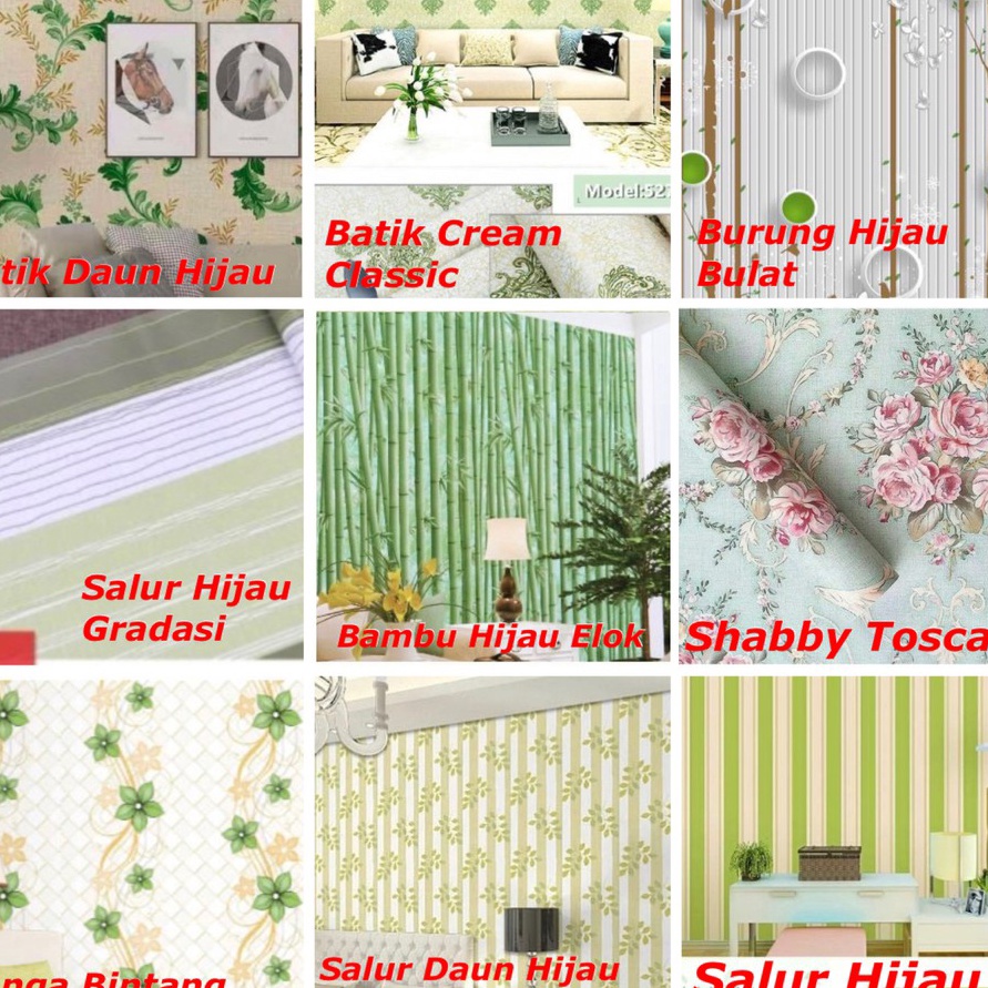 Jual SALE! 1 KG MUAT 2 ROLL !! WALLPAPER DINDING ukuran 45 cm x 10 M TEMA WARNA SALUR HIJAU ...