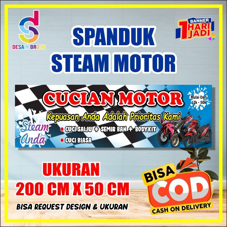 Jual BANNER/SPANDUK STEAM MOTOR ( BISA CUSTOM ) UKURAN 200X50 CM ...