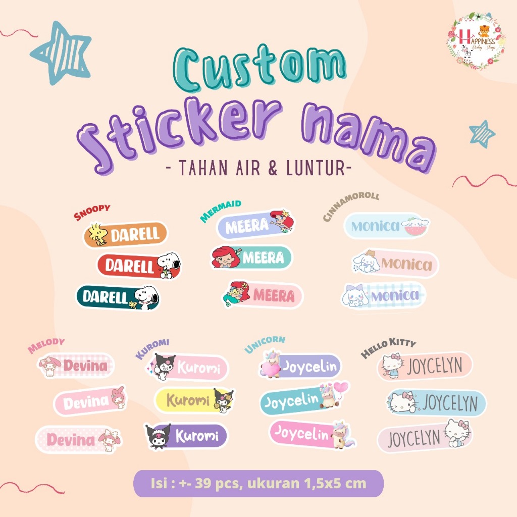 Jual (ISI 39) Sticker Label Nama Anak / Sticker Custom Nama Karakter ...