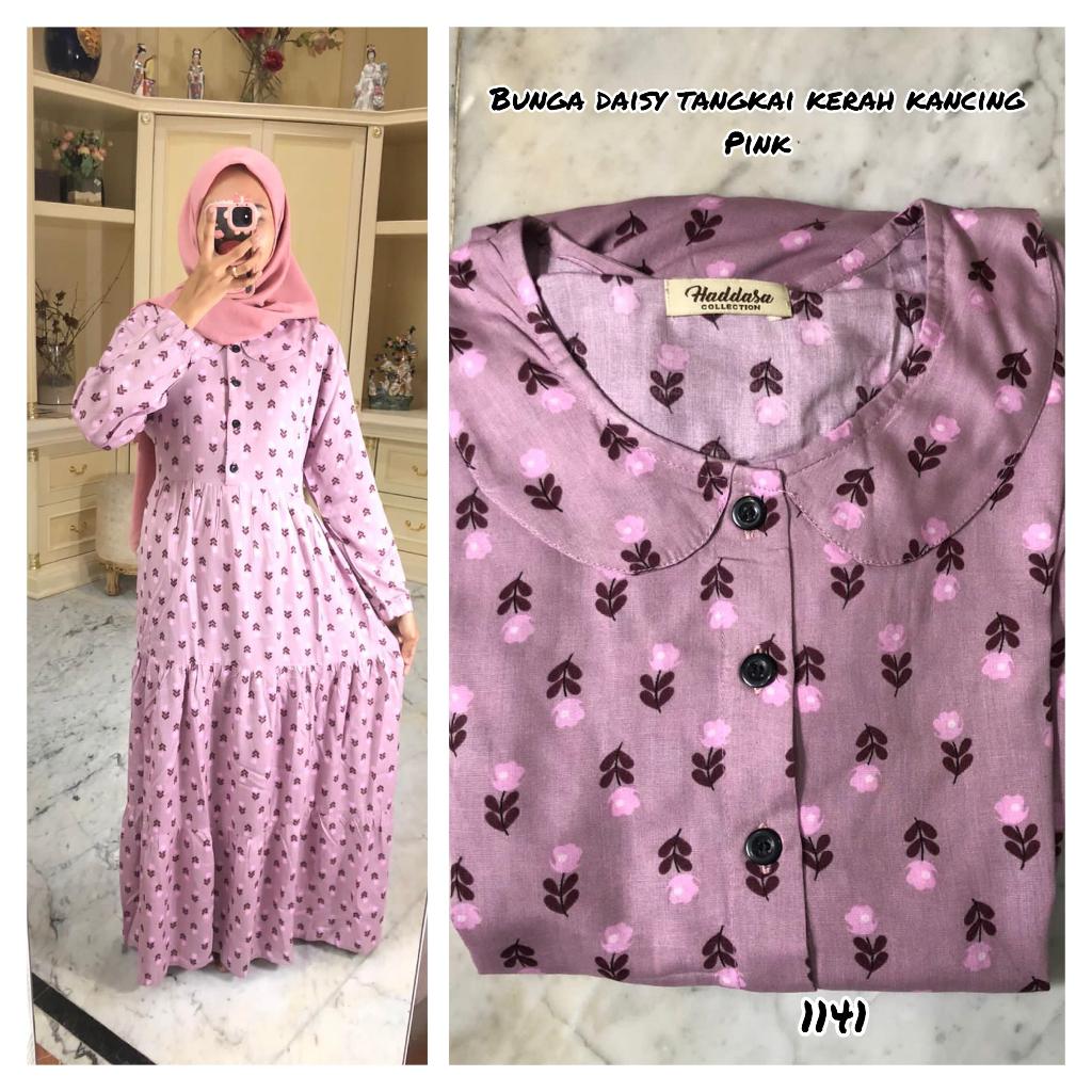 Jual GAMIS RAYON MOTIF BUNGA DAISY TANGKAI KERAH MODEL KANCING (PINK ...