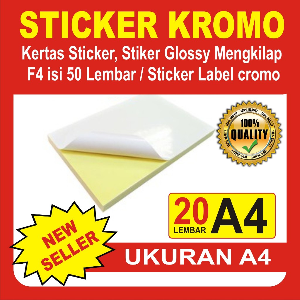 Jual Kertas Sticker, Stiker Glossy Mengkilap A4 isi 50 & 20 Lembar ...