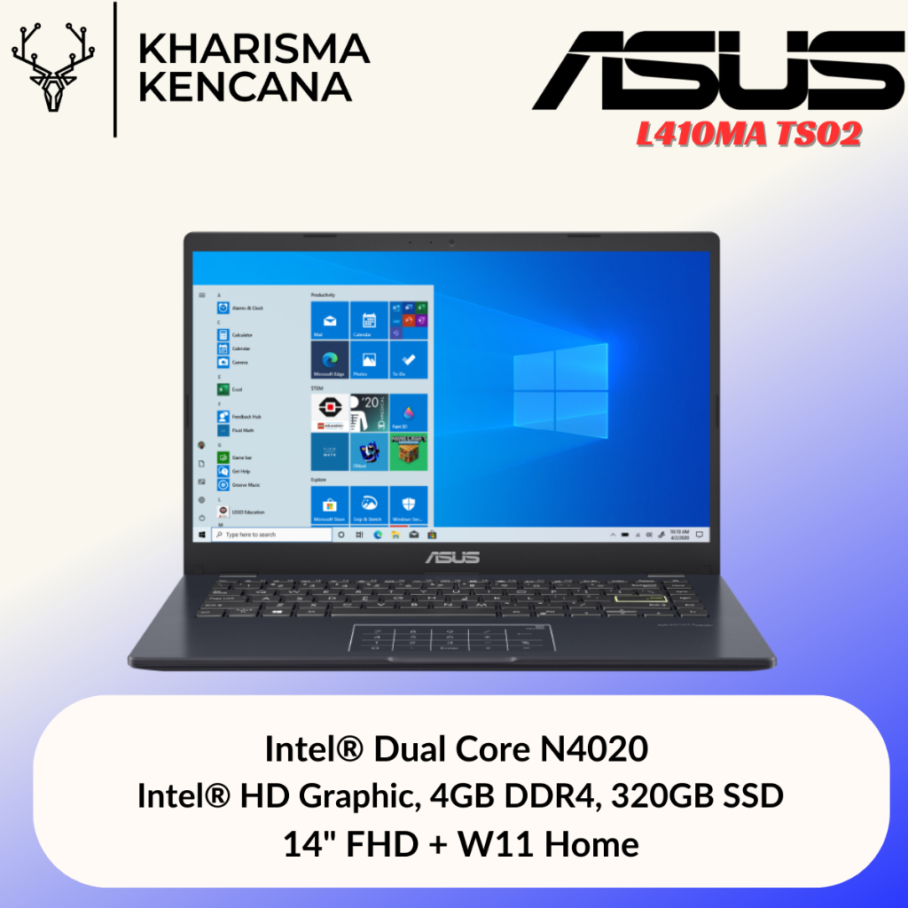 Jual ASUS L410MA TS02 INTEL N4020 4GB 320SSD 14" FHD W11 HOME | Shopee ...