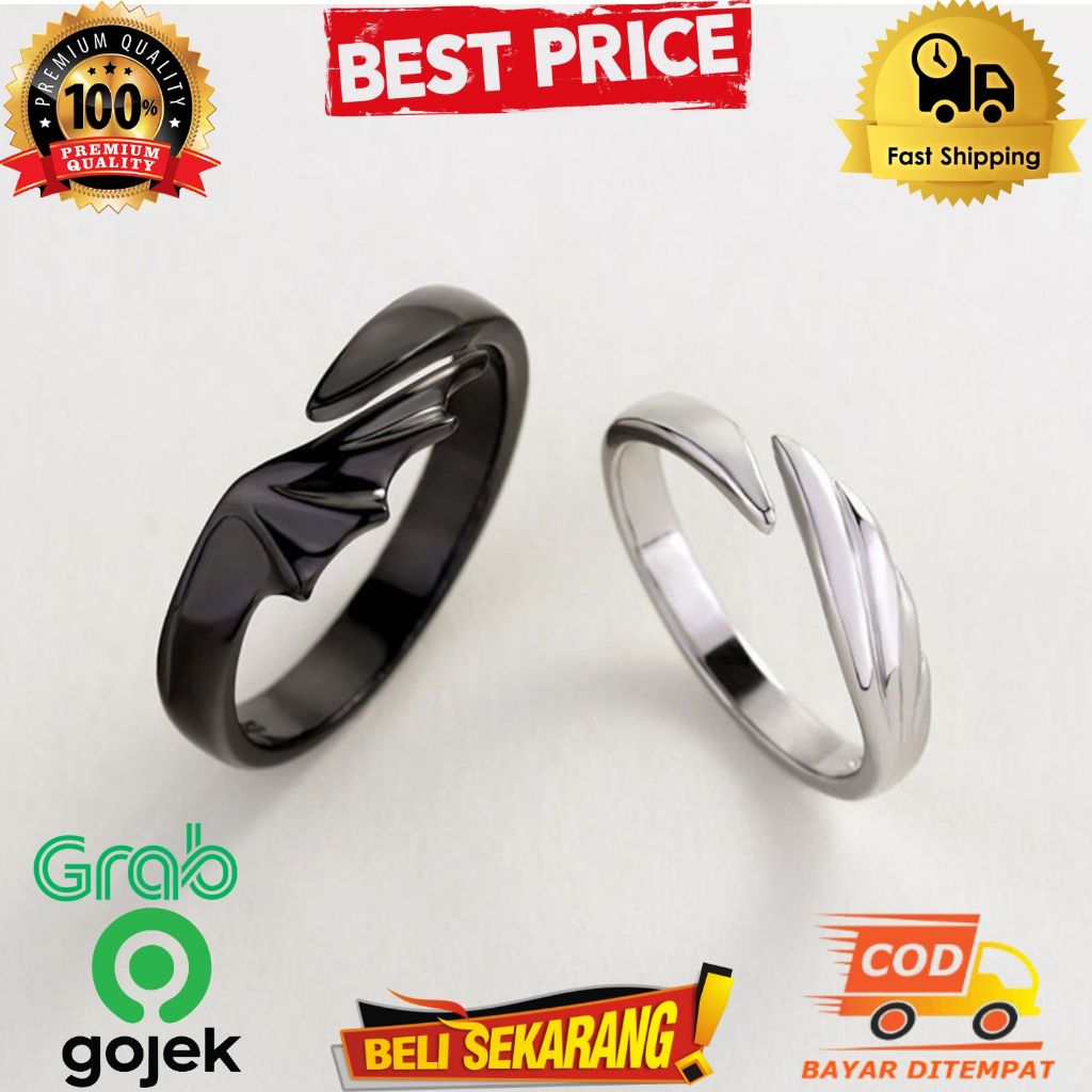 Jual Cincin hitam adjustable sayap malaikat pria wanita couple terbuka ...