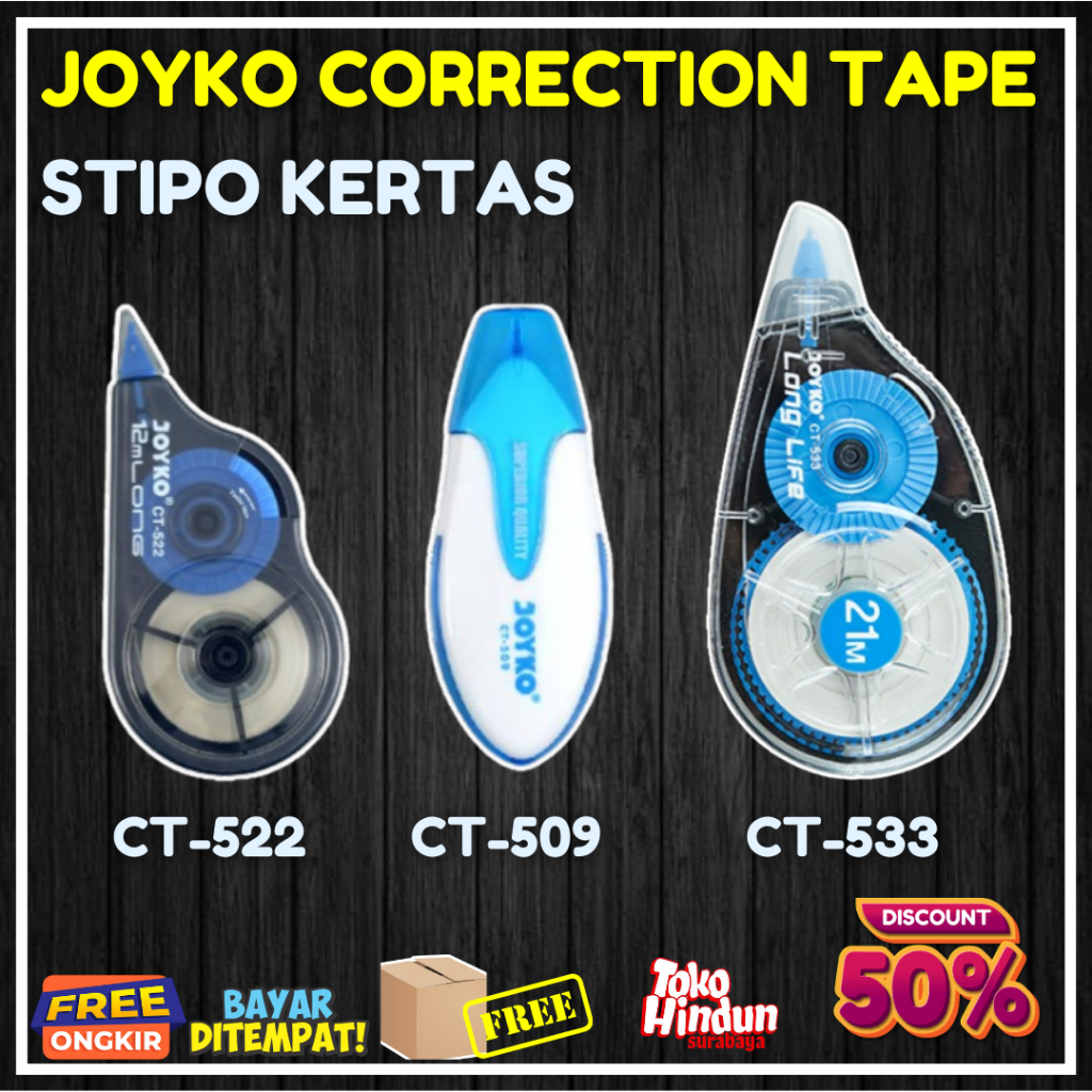 Jual STIPO KERTAS / CORRECTION TAPE TIPE X KERTAS MERK JOYKO CT-522 CT ...