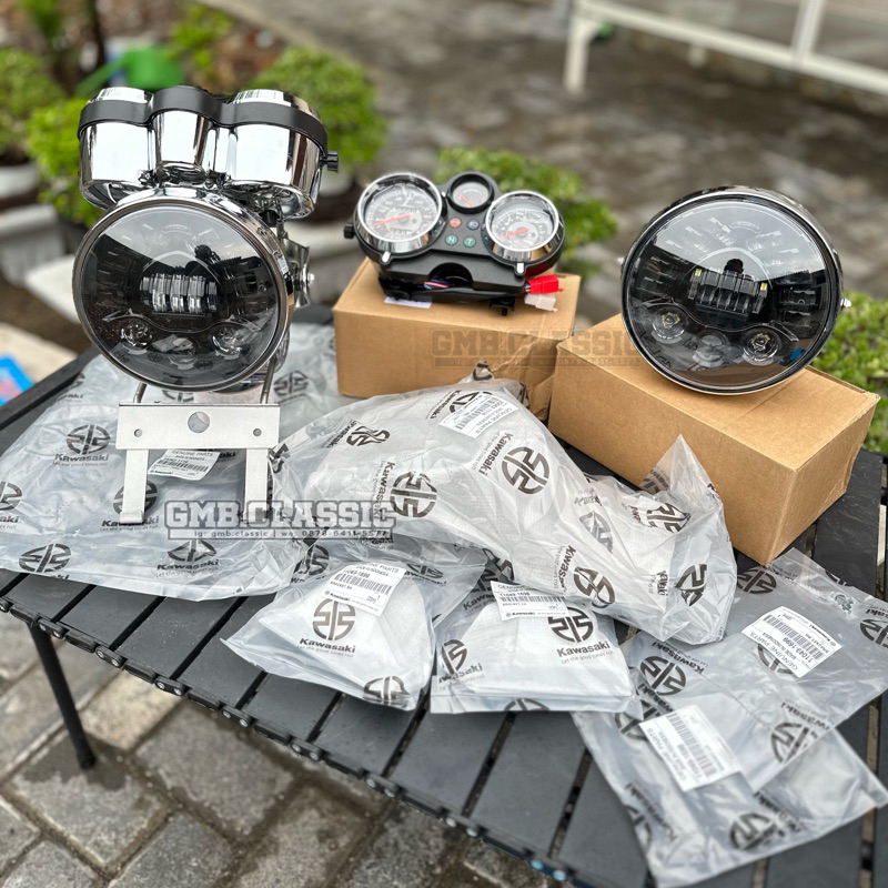 Jual lampu depan ninja ss bulat chrome / Breket Lampu Ninja SS s r set ...
