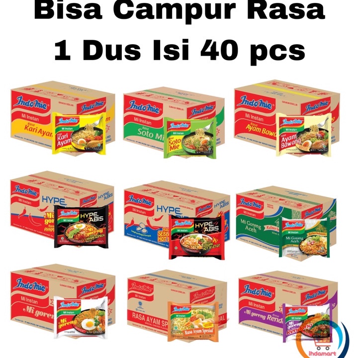 Jual TIPE HMJ424 Indomie Goreng, Soto, Ayam Bawang, Hype Abis, Kari Ayam BISA MIX 1 Dus Isi 40 ...