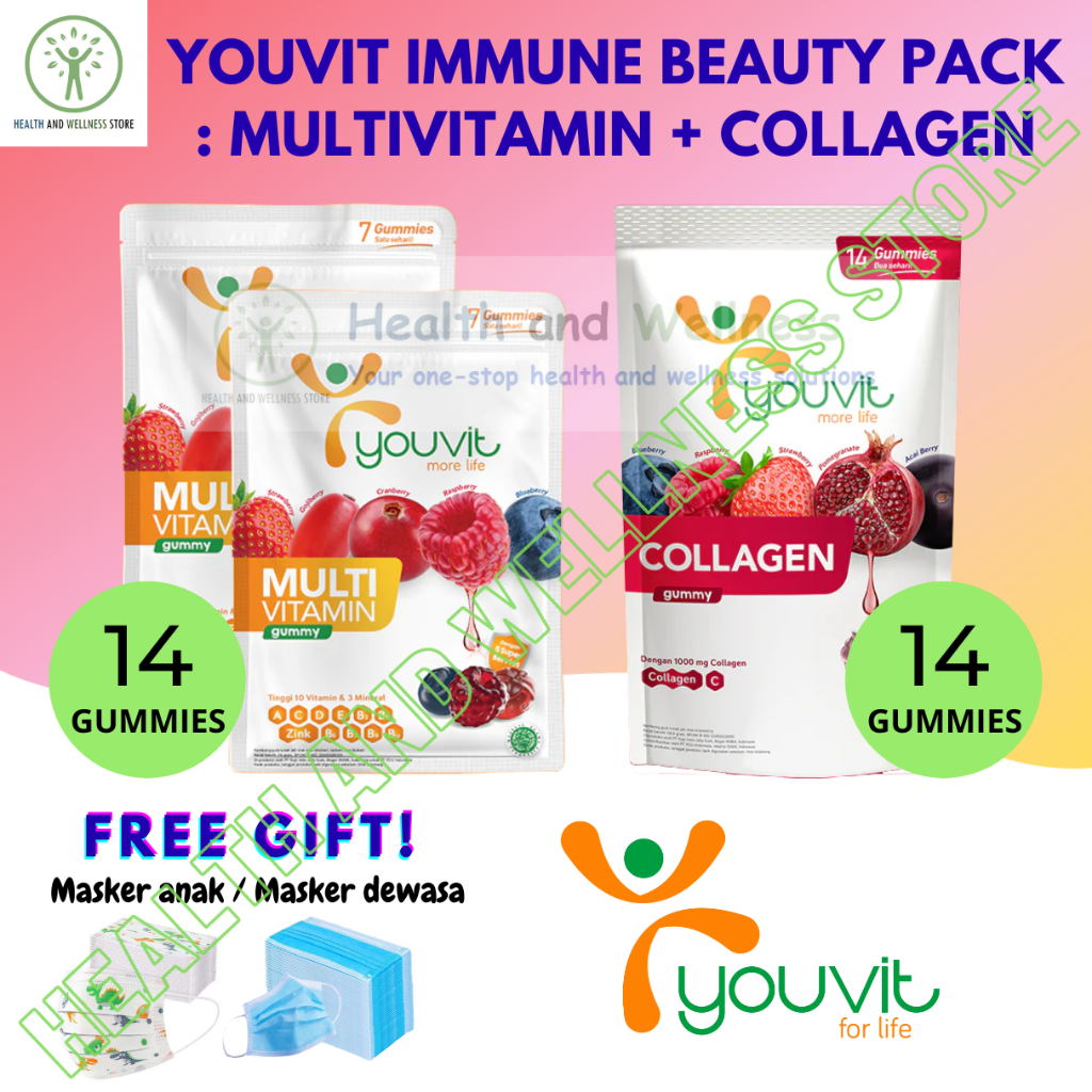 Jual Youvit Multivitamin Dewasa 7 Gummies 2 Sachet Youvit Erha Collagen 14S Paket | Shopee Indonesia