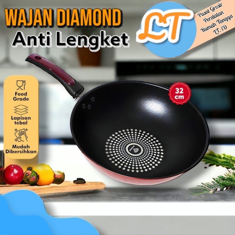 Jual (LT.ID) Wajan Diamond Anti Lengket Batu Medis 32cm Wok Pan ...