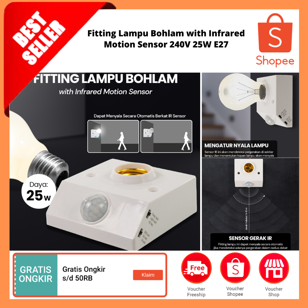 Jual Fitting Lampu Bohlam with Infrared Motion Sensor 240V 25W E27 / Tempat Adaptor Soket Lampu ...
