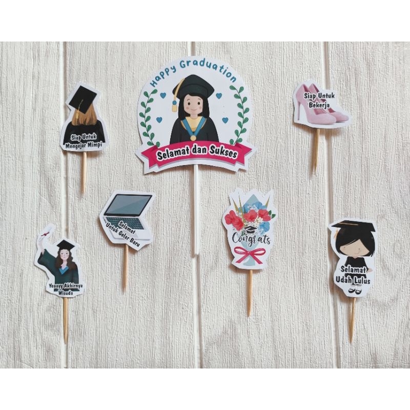 Jual cake topper hiasan kue tema happy graduation selamat wisuda edisi ...