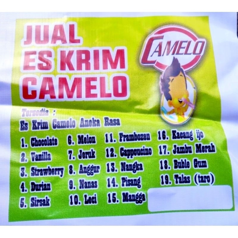 Jual Banner atau Spanduk promosi Es Camelo ukuran besar 60x100 cm dan ...