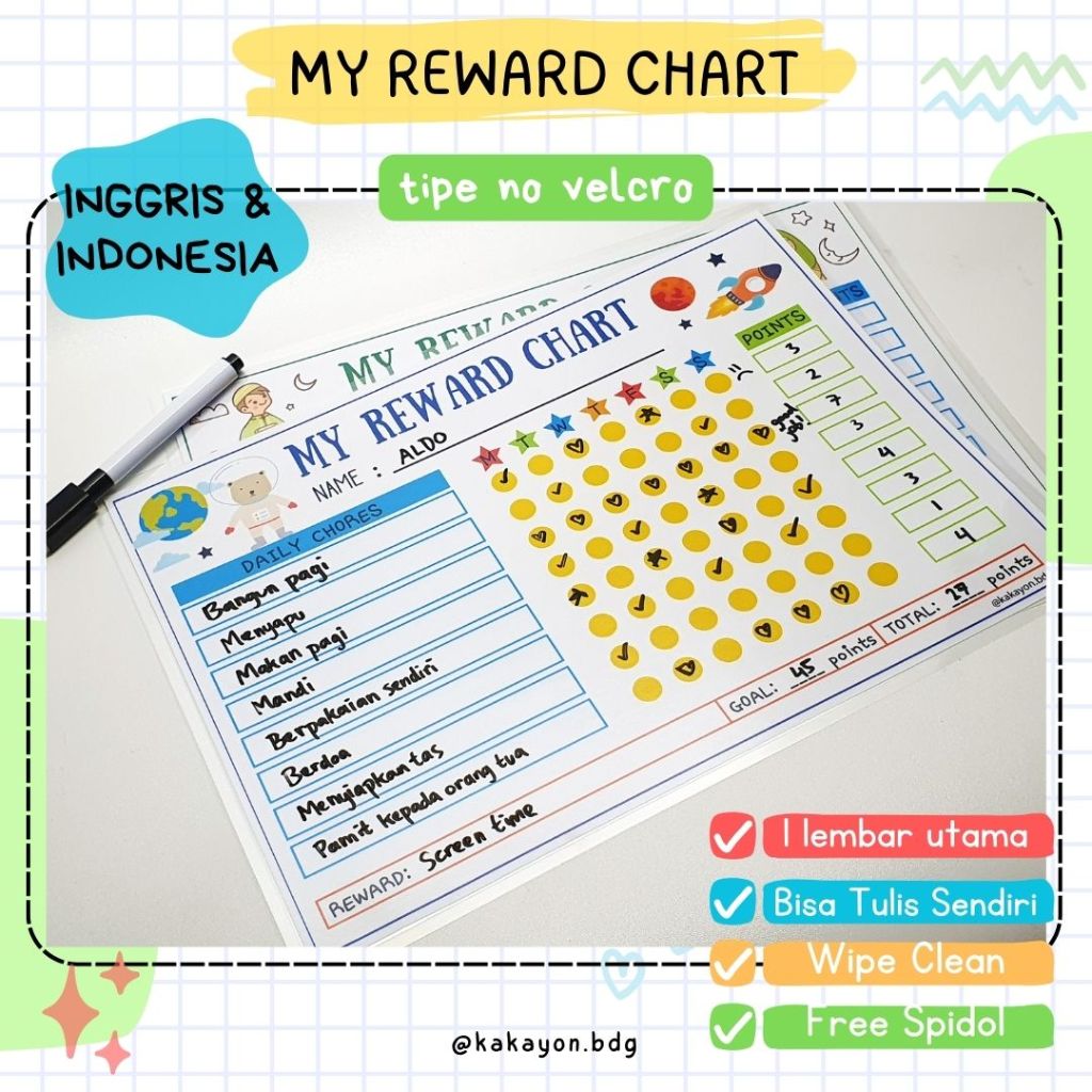 Jual Daily Reward Chart Anak Lembar Wipe Clean Laminating Kegiatan ...