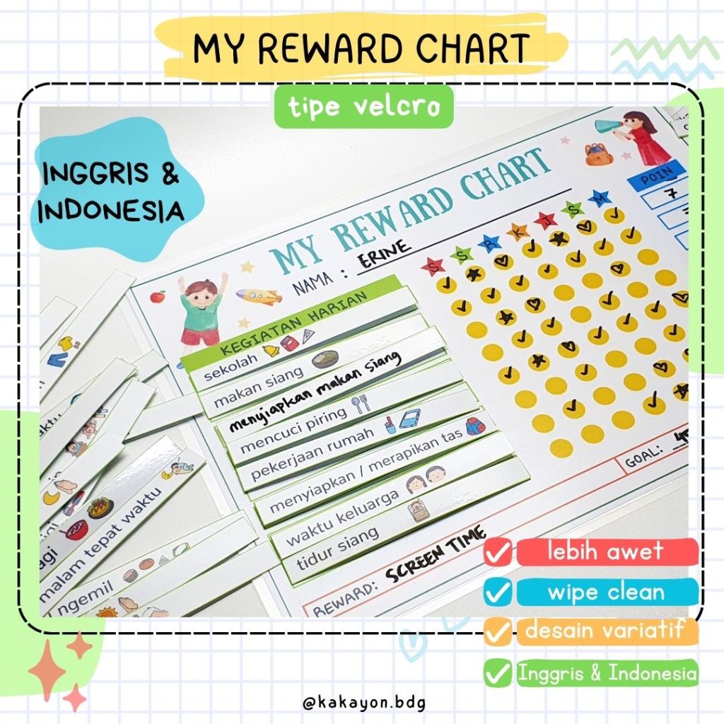 Jual Daily Reward Chart Anak dengan Velcro Wipe Clean Laminating ...