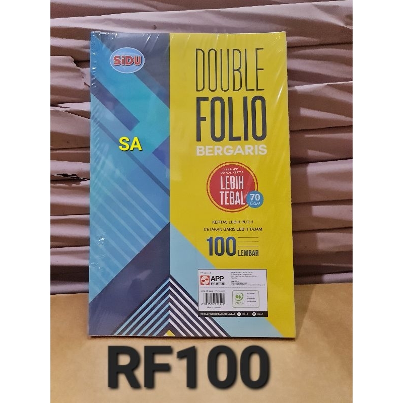 Jual kertas HVS Folio BERGARIS merk SIDU 70gsm ukuran DF double folio ...